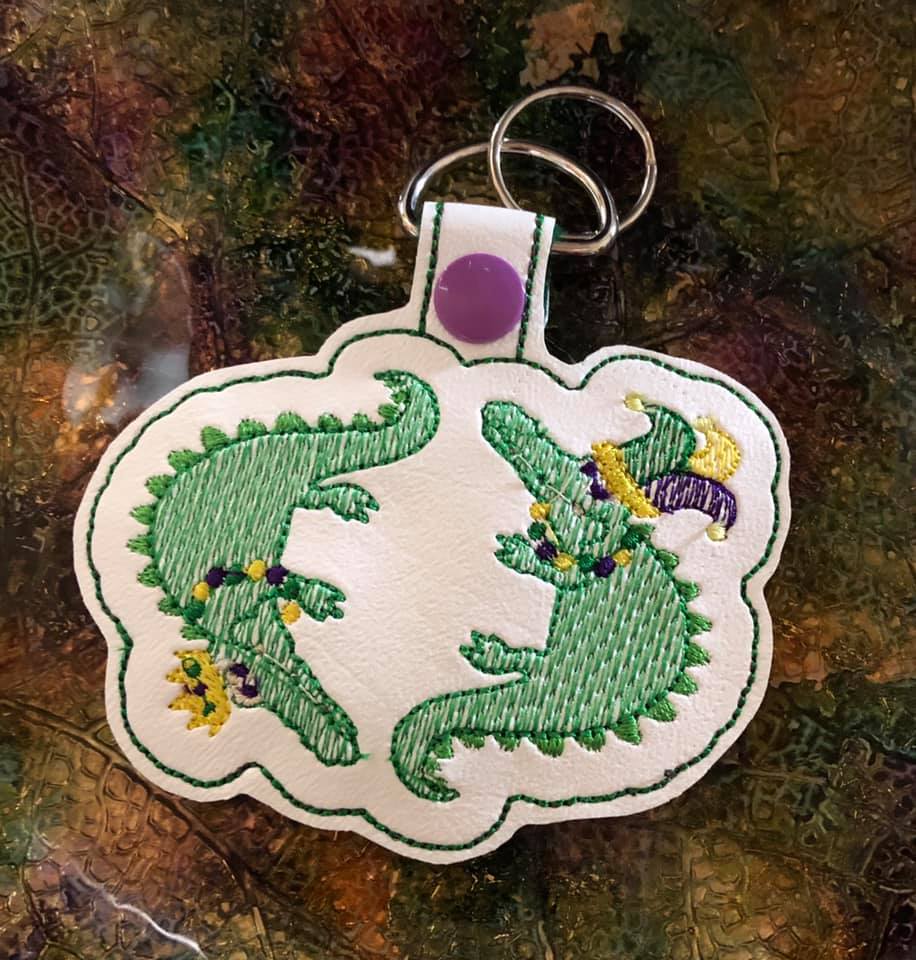 Mardi Gras Alligator ITH Key fob – Bella Bleu Embroidery