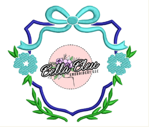Floral and Bow Monogram Frame 1 – Bella Bleu Embroidery