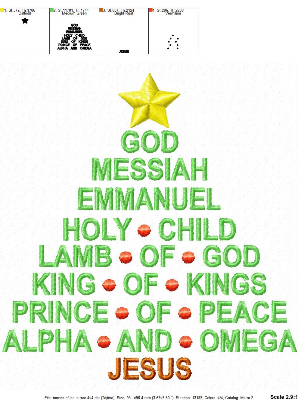 KRD Names of Jesus Christmas Tree – Bella Bleu Embroidery