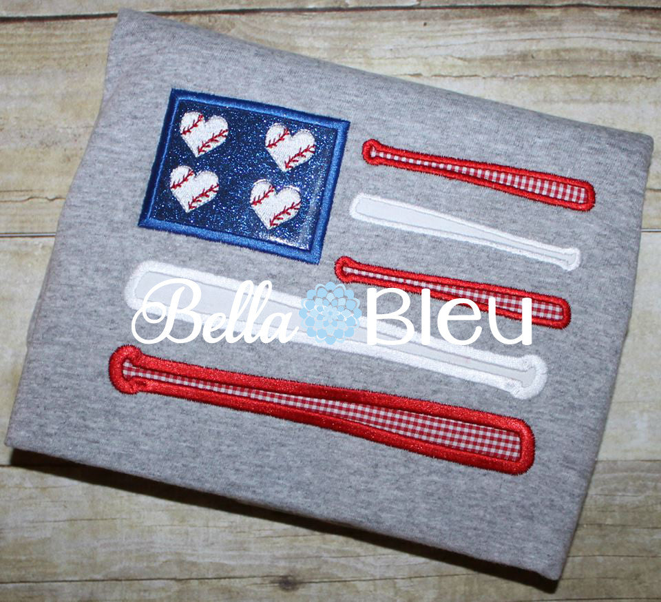 Baseball Softball American bat Flag Machine Embroidery Design | Bella ...