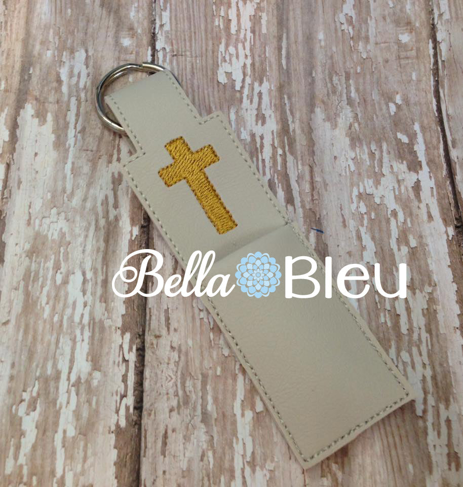 ITH In the hoop Religious Cross chapstick key fob holder machine embro ...