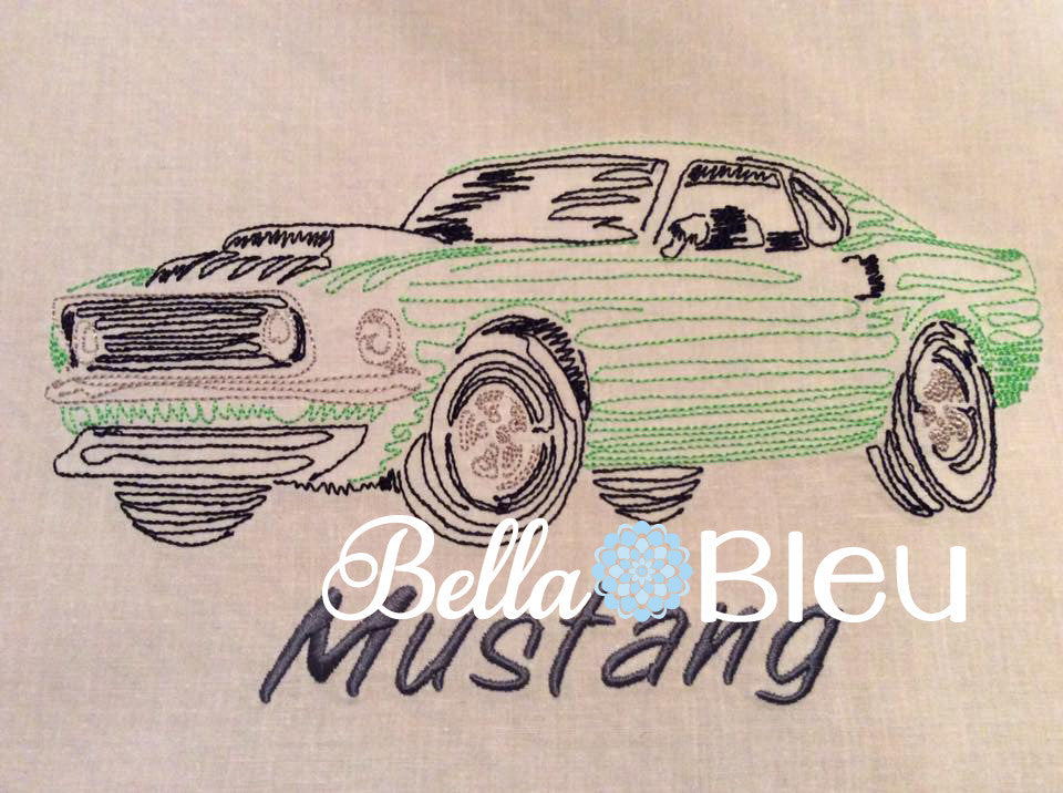 Mustang Muscle Car colorwork redwork machine embroidery quick stitch d ...