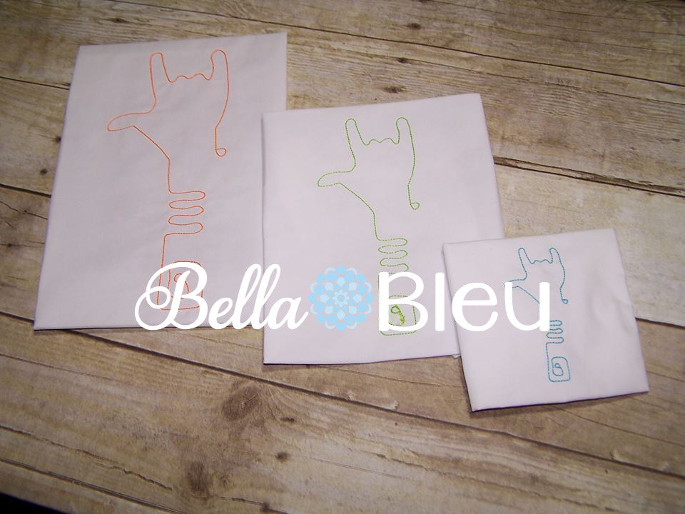 Sign Language " I love you" machine embroidery design Colorwork Redwor ...