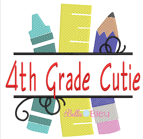 Sketchy 4th Grade Cutie back to school machine embroidery design ...