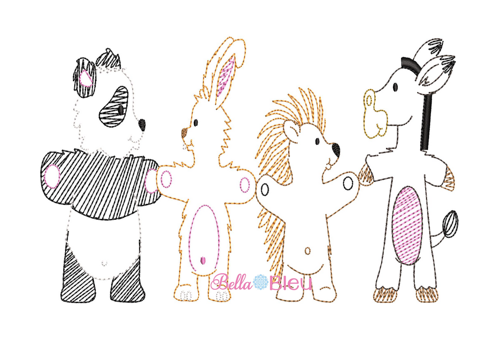 Bean stitch Zoo Trio Animals Panda, Rabbit, Donkey, Porcupine machine ...