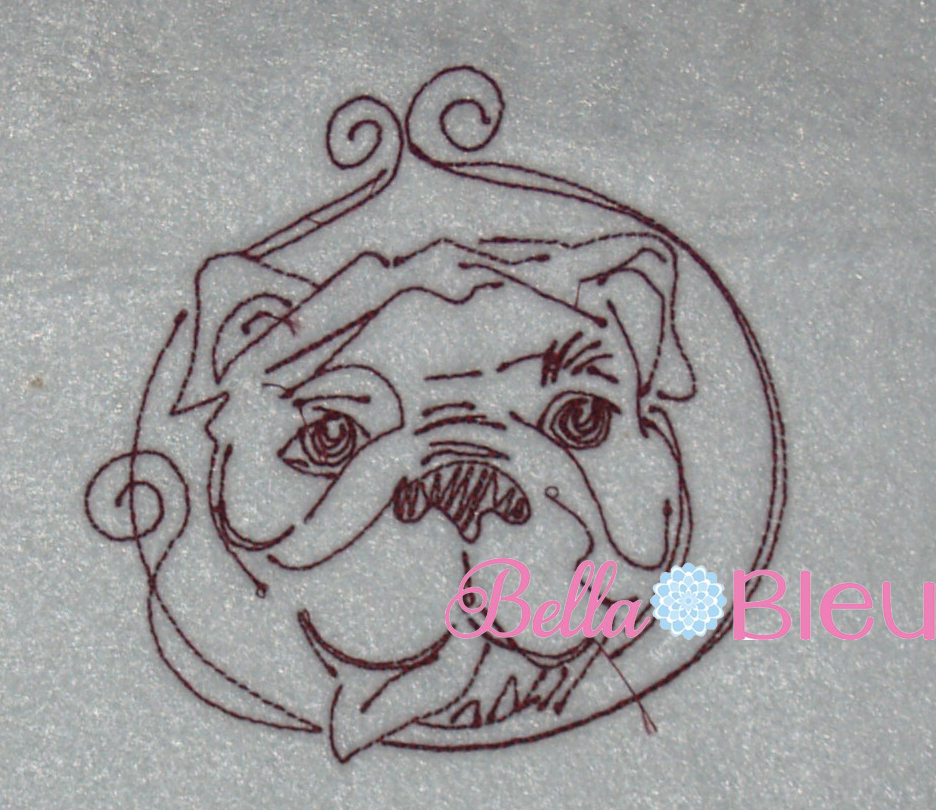 Redwork Bulldog Dog 2 Machine Embroidery Design | Bella Bleu Embroidery