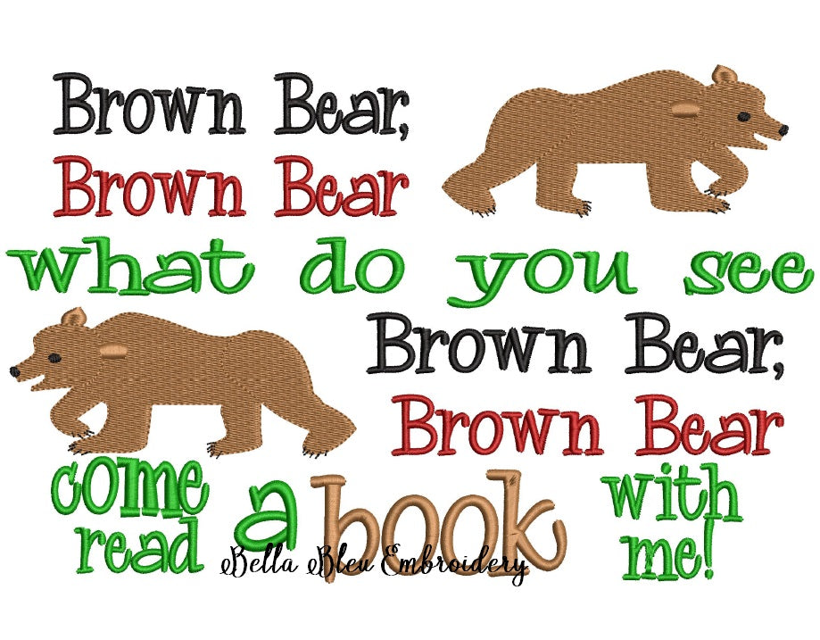 Inspired Brown Bear Reading Saying Machine Embroidery Design| Bella ...