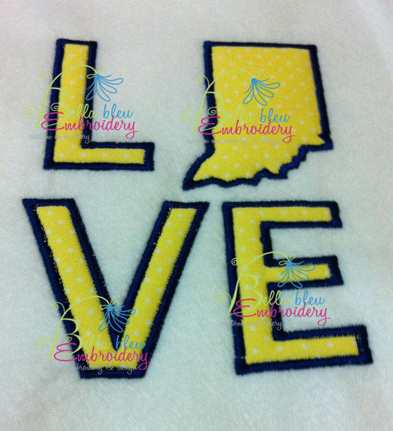 Indiana State Love Applique Embroidery Design Monogram| Bella Bleu ...